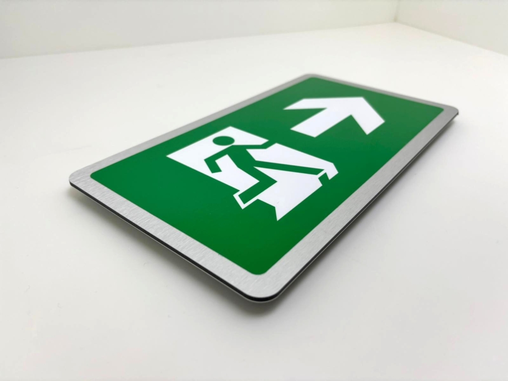 Brushed Stainless Steel Effect Aluminium Composite Fire Exit Signs (EEC ...